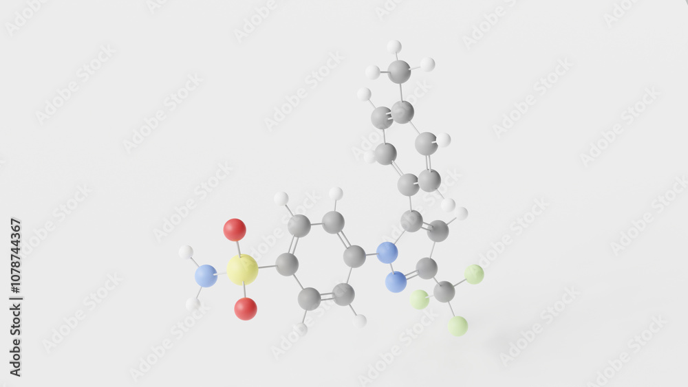 celecoxib molecule 3d, molecular structure, ball and stick model ...