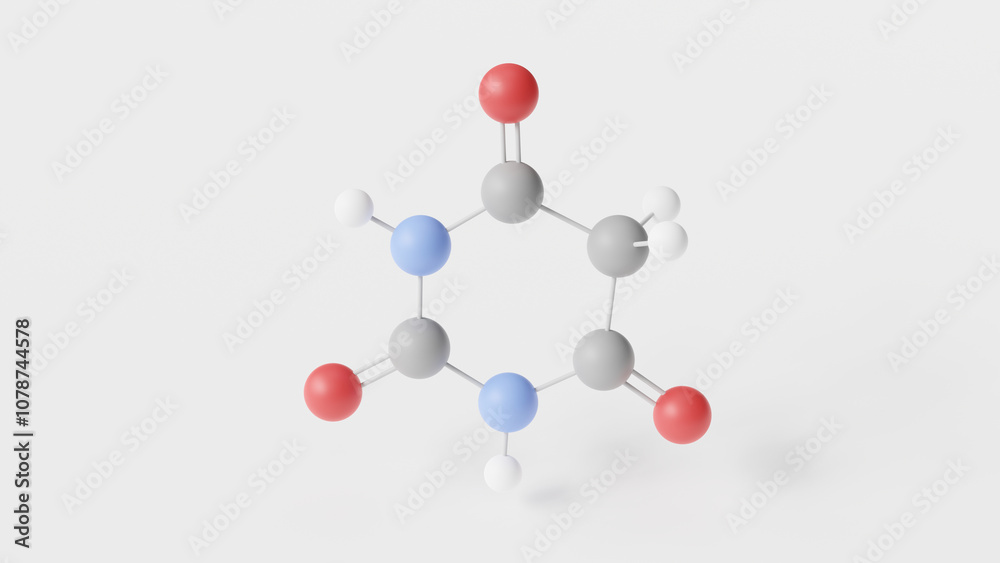 barbituric acid molecule 3d, molecular structure, ball and stick model ...
