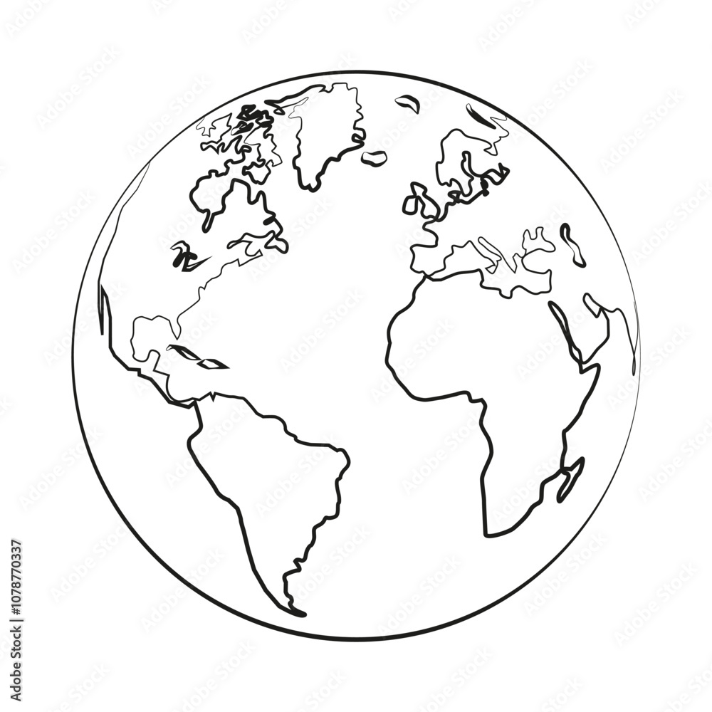 Earth globe continuous line drawing. World map contour drawn symbol ...
