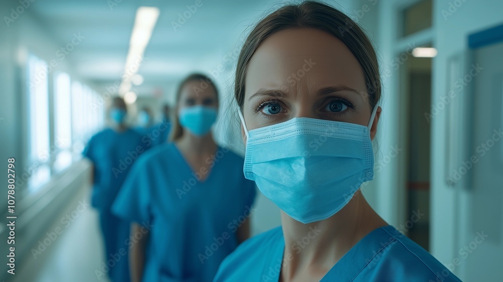 Medical staff wearing masks in a hospital setting, symbolizing ...