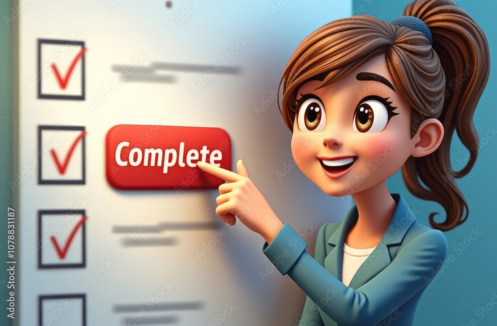 Стокова ілюстрація cartoon illustrated young girl happy to complete ...