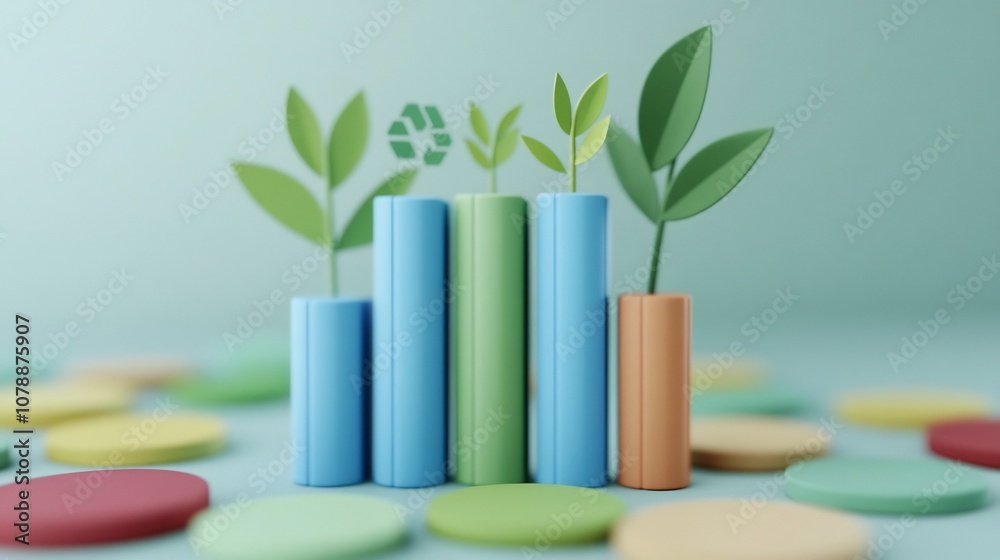 ESG Performance Data Charts with Eco Symbols and Metrics in 3D Stock ...