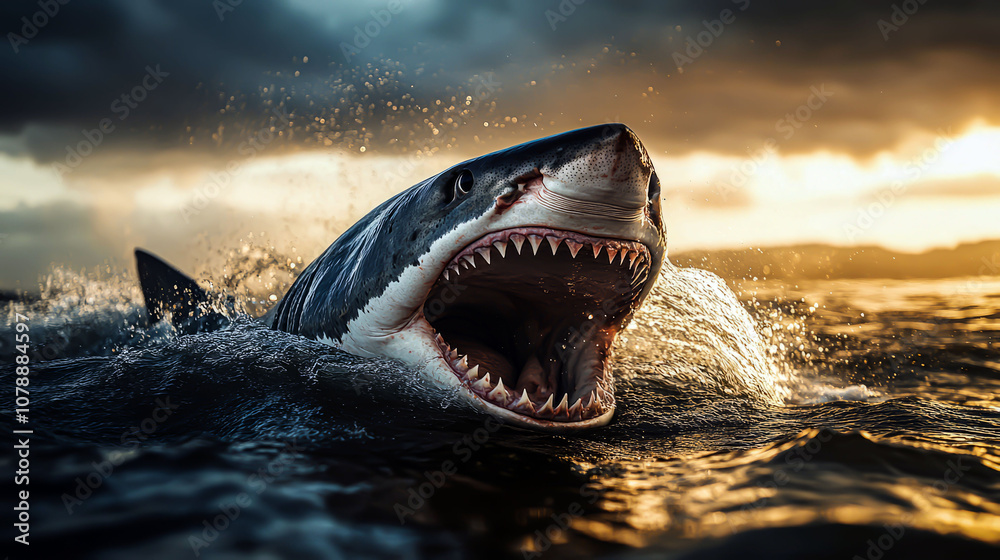 Shark fury in all its force: a close-up of the predator's mouth ready ...