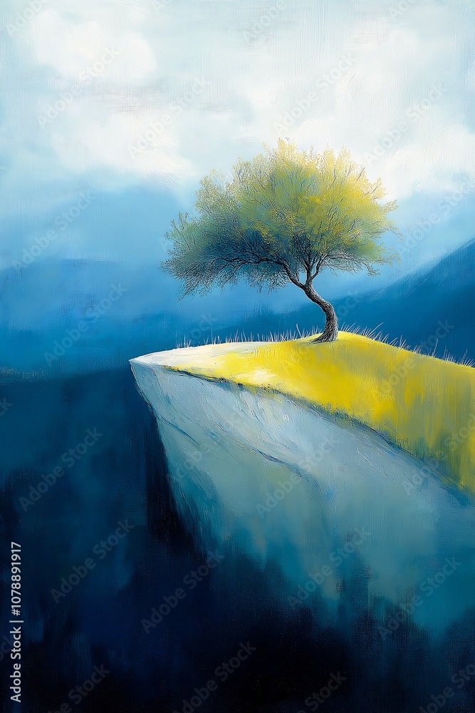 lone tree cliff blue sky occlusion sinking drowning bar background ...