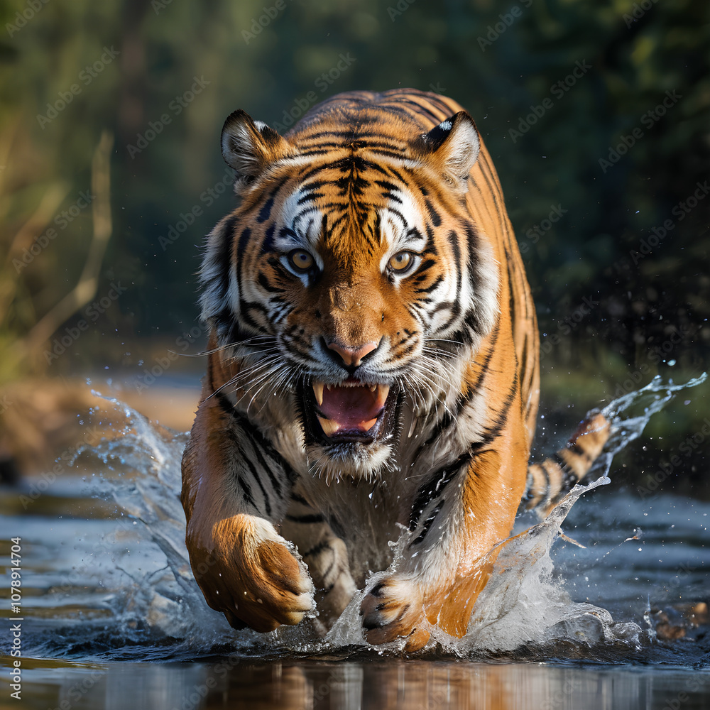 Siberian tiger, Panthera tigris altaica, low angle photo direct face ...