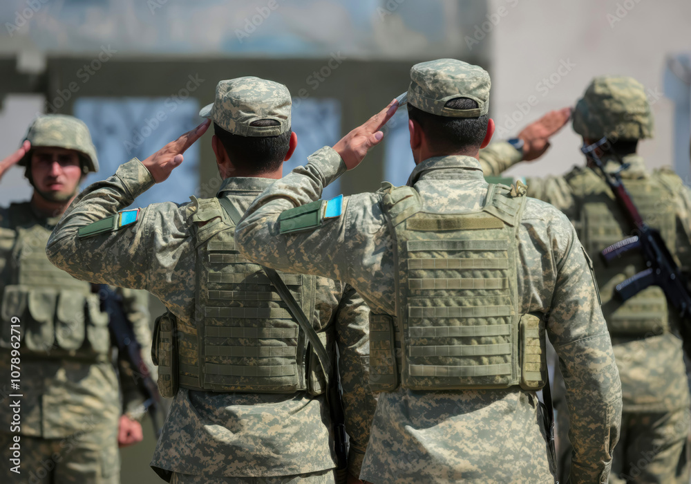 Azerbaijani soldiers giving salute during ceremony military, glory and ...
