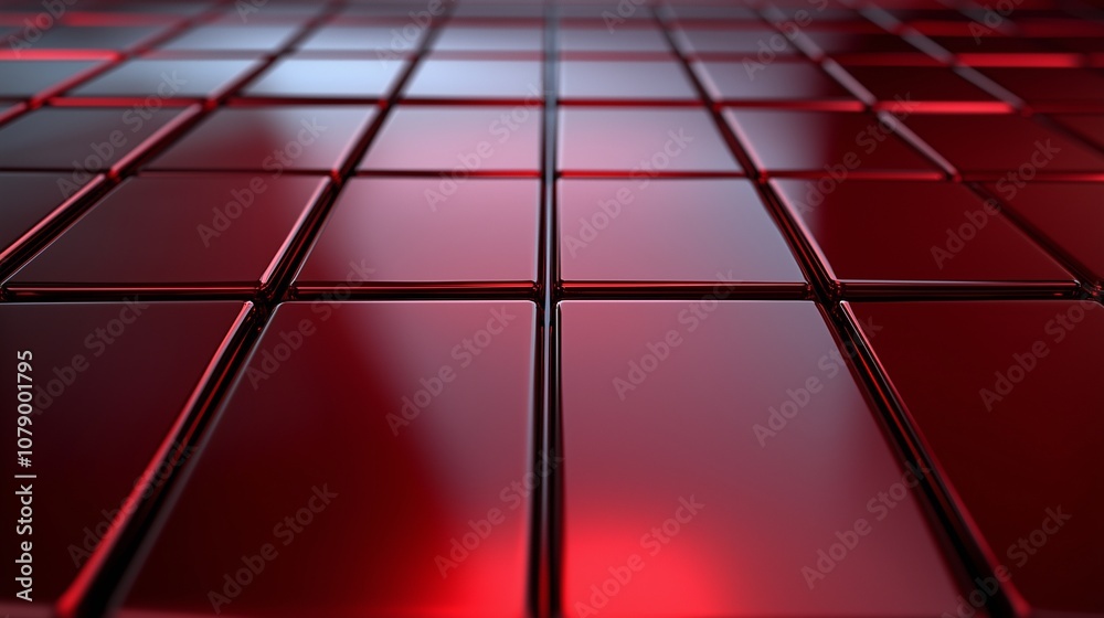 A red grid of perfectly aligned squares, with a metallic sheen ...