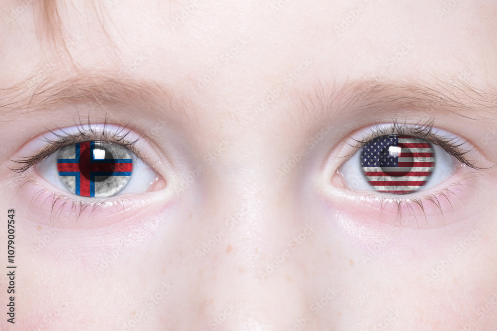 human face with national flags of faroe islands and united states of ...
