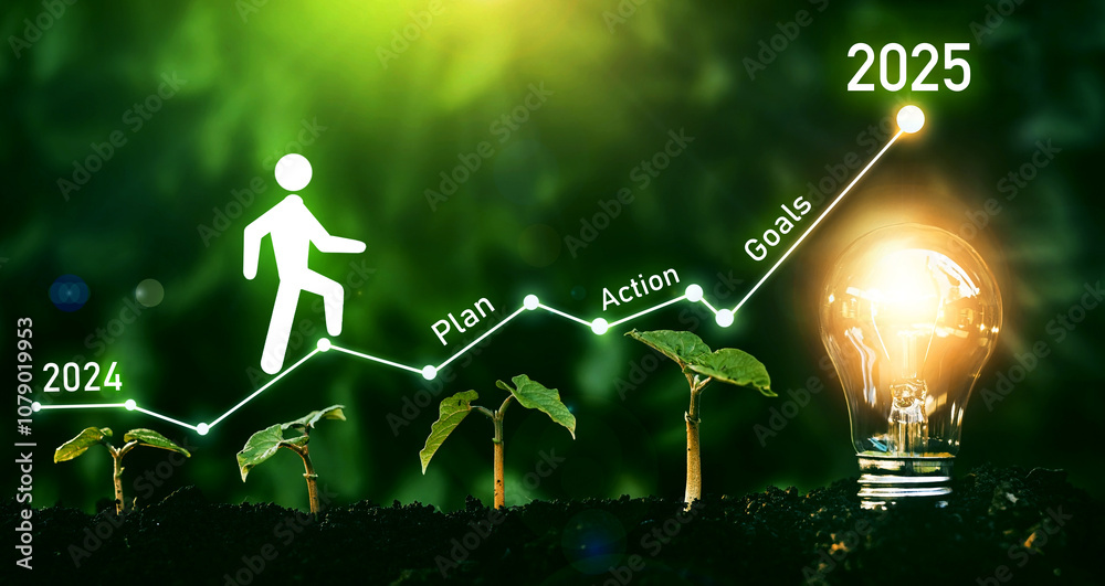 Growing plan of successful business in 2025 year and a figure climbs ...