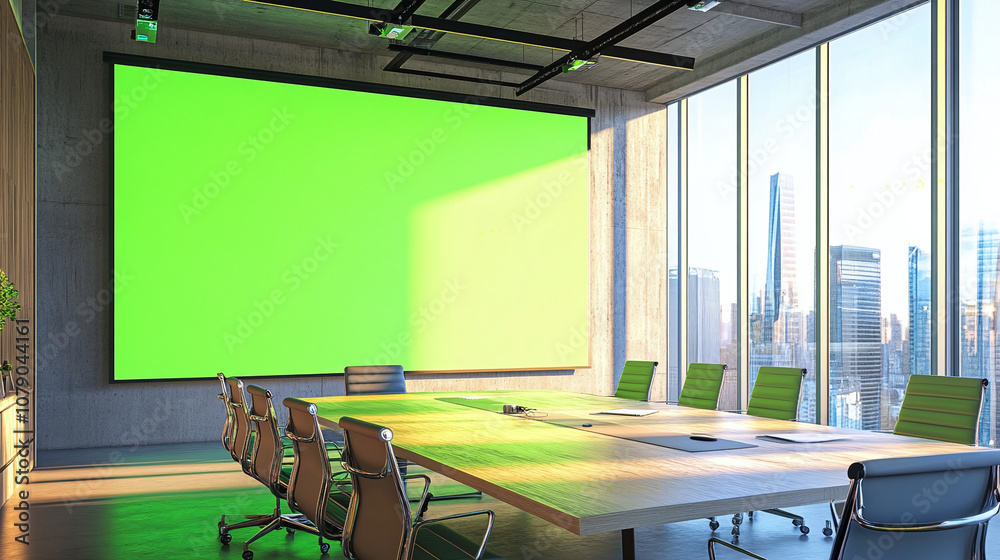 huge projector green screen office work station meeting room chroma key ...
