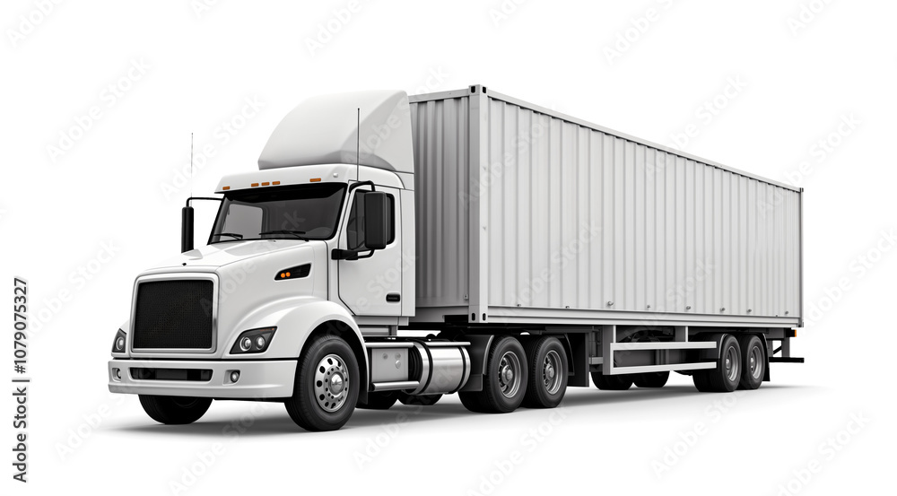White Cargo Truck with Trailer Isolated on Transparent Background ...