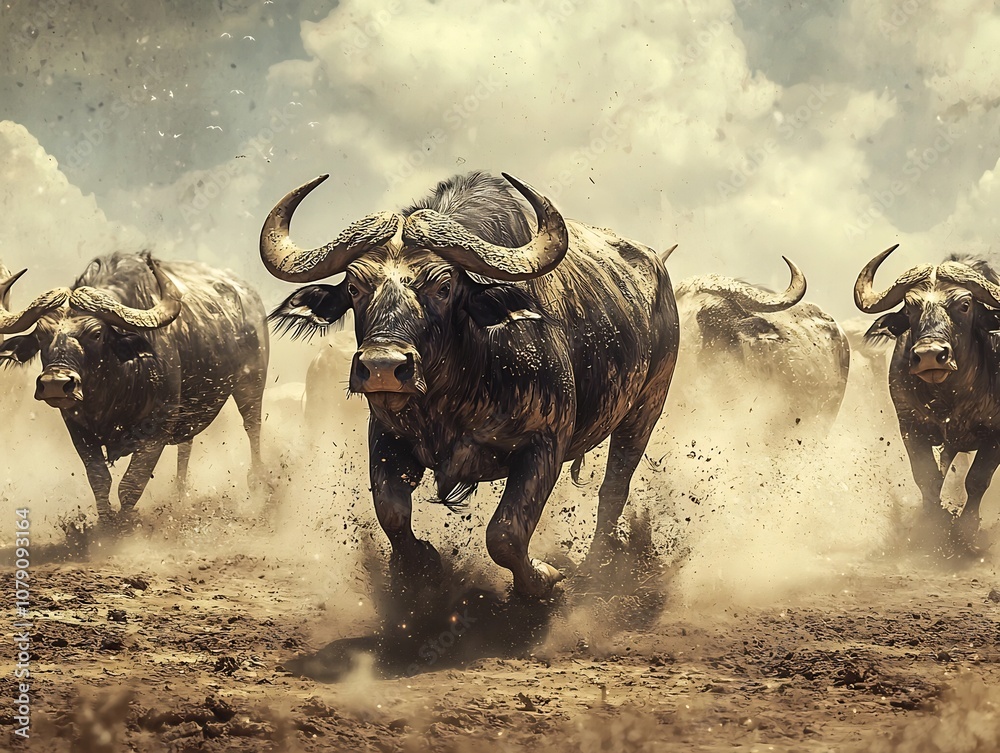 Herd of Buffalo Traversing the Scorching Savannah Symbols of Enduring ...