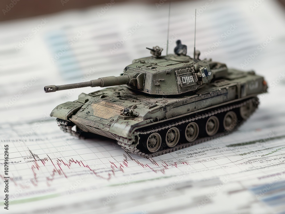 Miniature battle tank on stock market charts Stock Photo | Adobe Stock