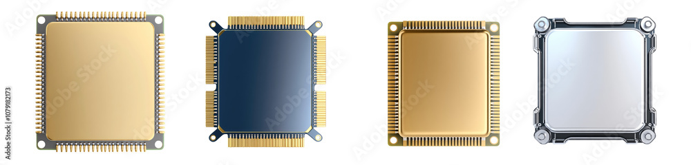 Computer processor chip set collection on transparent cutout background ...