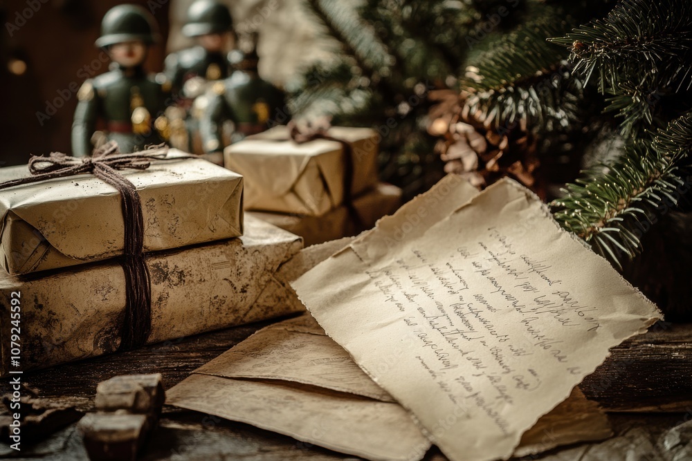 holiday nostalgia, antique christmas scene with old-fashioned letters ...
