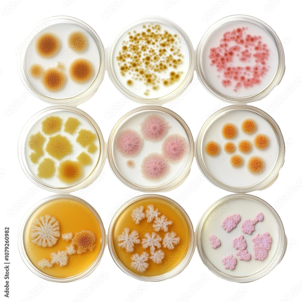 Exploring diverse bacterial colonies thriving in petri dishes at a ...