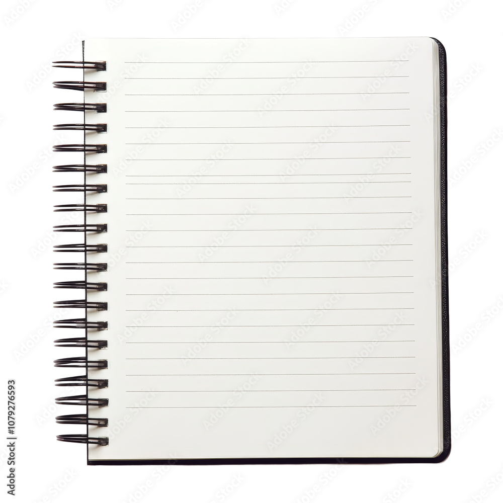 Blank spiral notebook paper with lined pages on a transparent ...