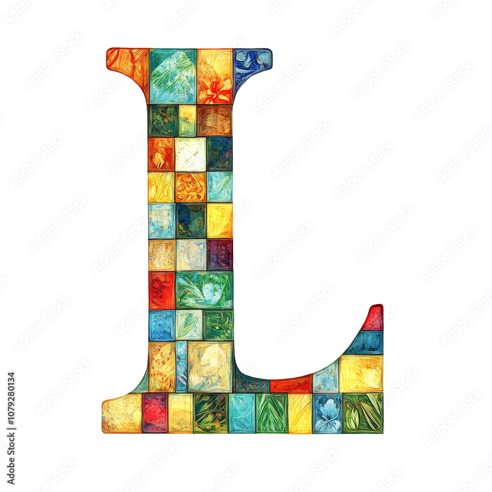 Colorful letter L made from a mosaic of vivid squares representing ...
