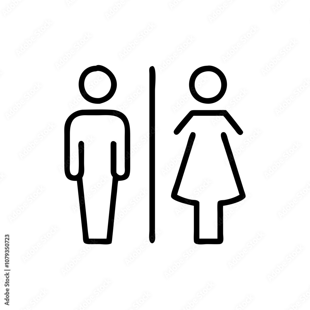 Simple vector restroom symbol depicting male and female icons side by ...