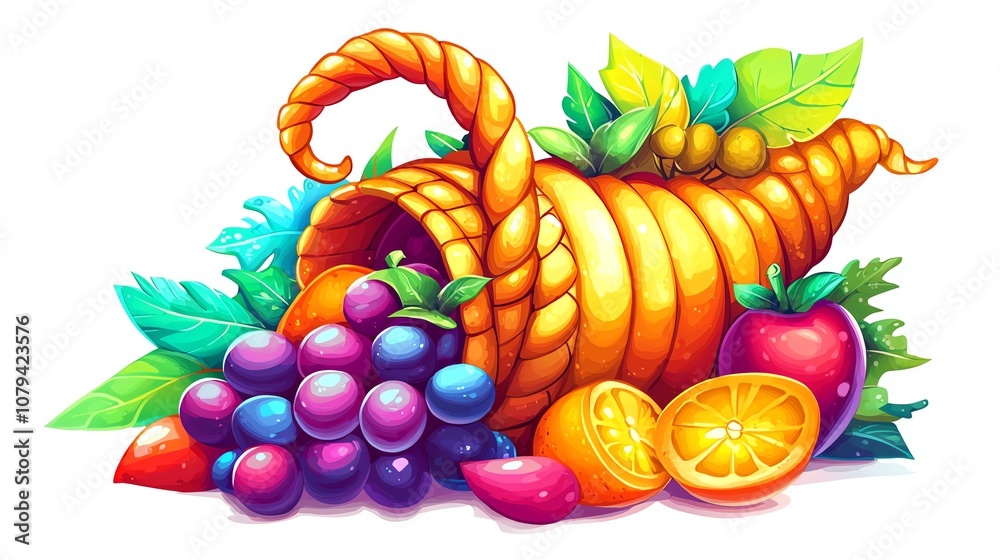 Cheerful cartoon illustration of overflowing cornucopia Stock Photo ...