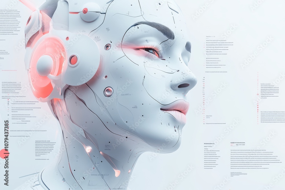 futuristic robot face, cyber human technical passport, instruction ...