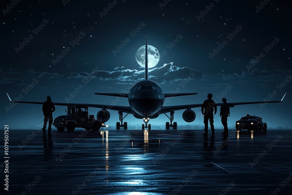 Cargo plane taxiing at night airport runway aviation photography under ...