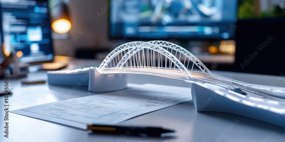 Designing a modern model bridge project architectural studio 3d render ...