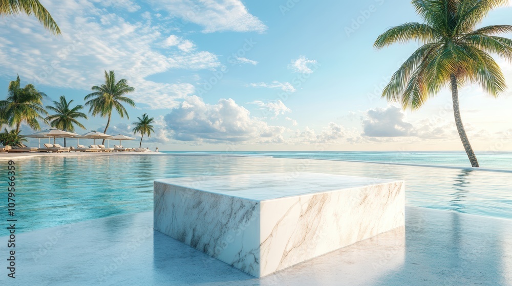 Marble Podium by the Infinity Pool with Palm Trees and Ocean View for ...