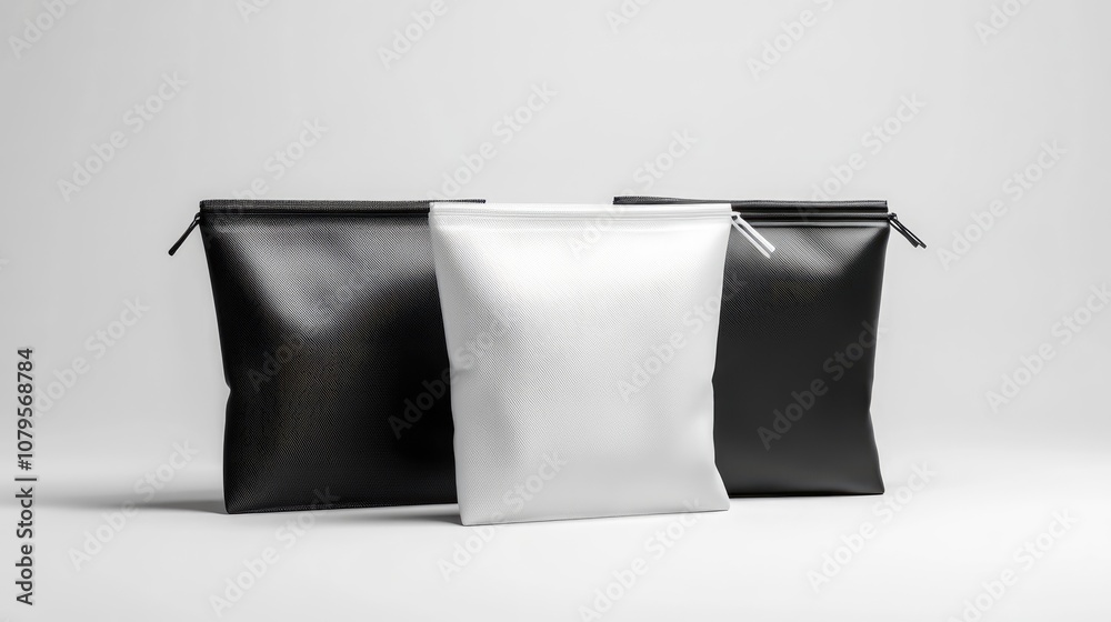 Blank black and white canvas pouch mockup set isolated rendering Empty ...