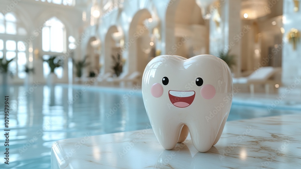 cartoon tooth on holiday swimming pool aside 3d rendering Stock ...