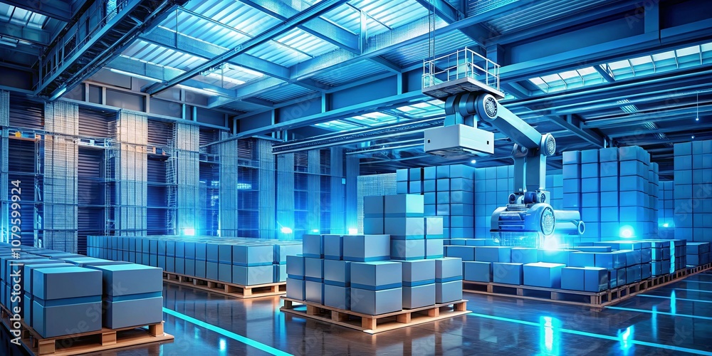 Automated Logistics System Operating in a Modern Warehouse with Blue ...