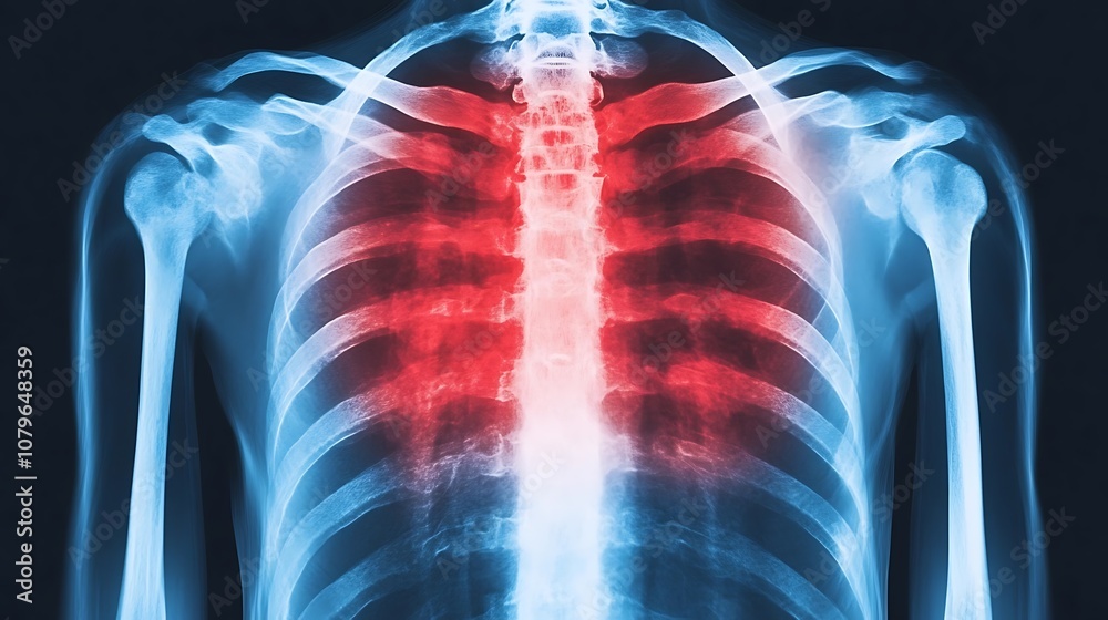 X ray scan image showing the internal structure of the human thorax ...
