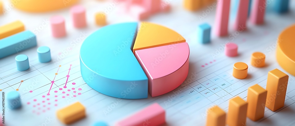 3D pie charts and graphs in soft pastel colors, dynamically visualizing ... 3D pie charts and graphs in soft pastel colors, dynamically visualizing ...