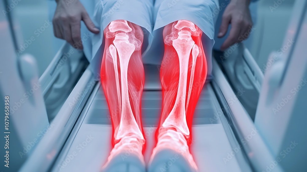 Close up view of detailed skeletal anatomy of the human leg joints ...