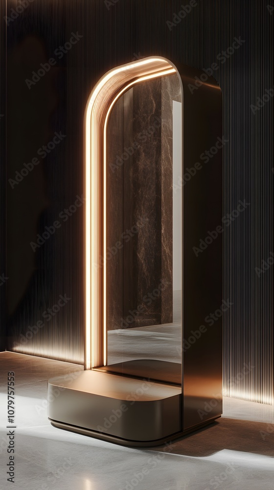 60. A sleek 3D showcase with ambient lighting, floating panels, and a ...