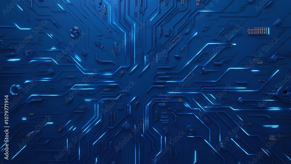 Futuristic vector illustration of a blue circuit board with intricate ...