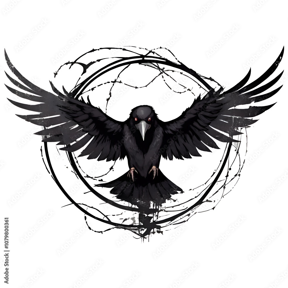Raven with Barbed Wire Circle: A Symbol of Darkness and Entrapment ...