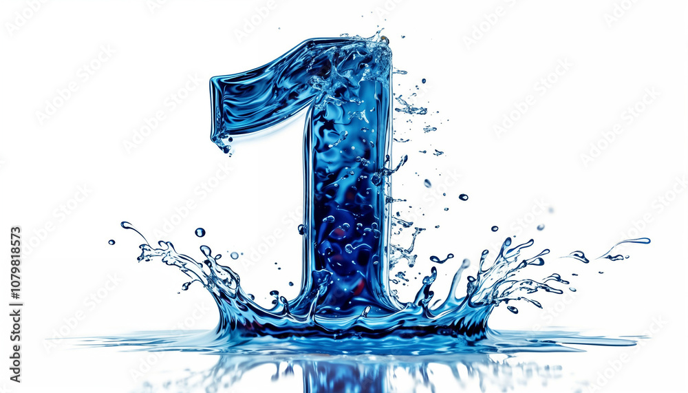 Water Splash Number One: A striking image of the number one, crafted ...