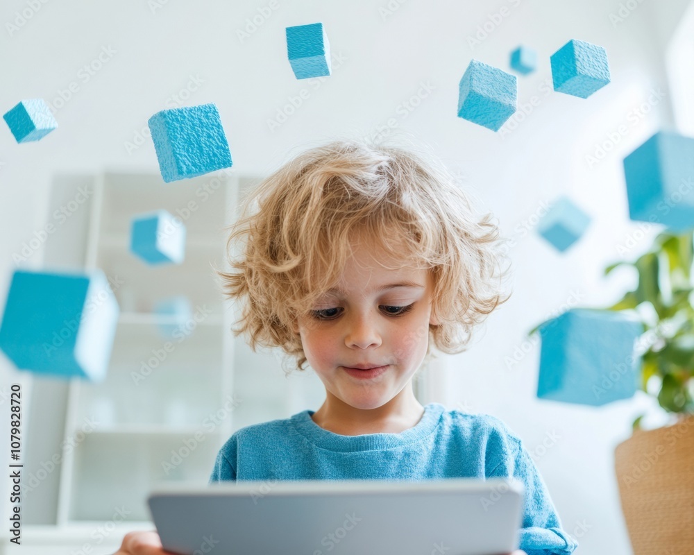 Child Engaged with Interactive Virtual Blocks in Modern Educational ...