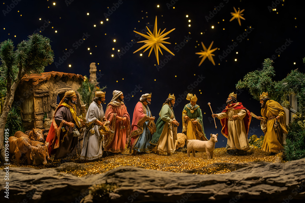 Wise Men Following the Star travelling and following a bright star ...