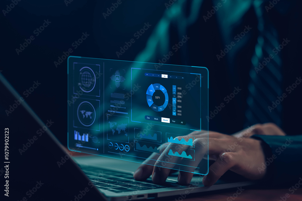 analyst manages the system database reports analyzes data plans and shows a dashboard chart on ...