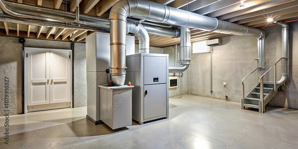 High energy efficient furnace in modern basement, furnace, energy ...