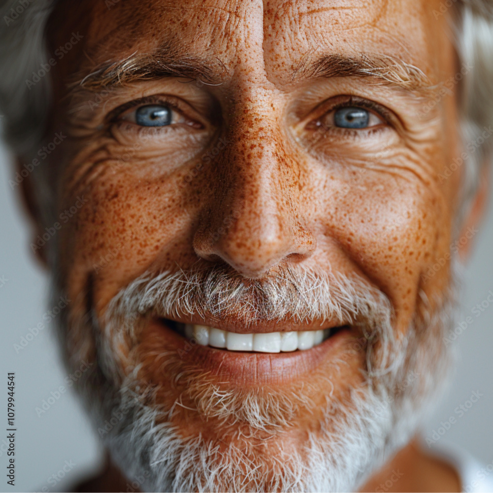 Smiling light-skinned 65 years old Swedish man with perfect straight ...