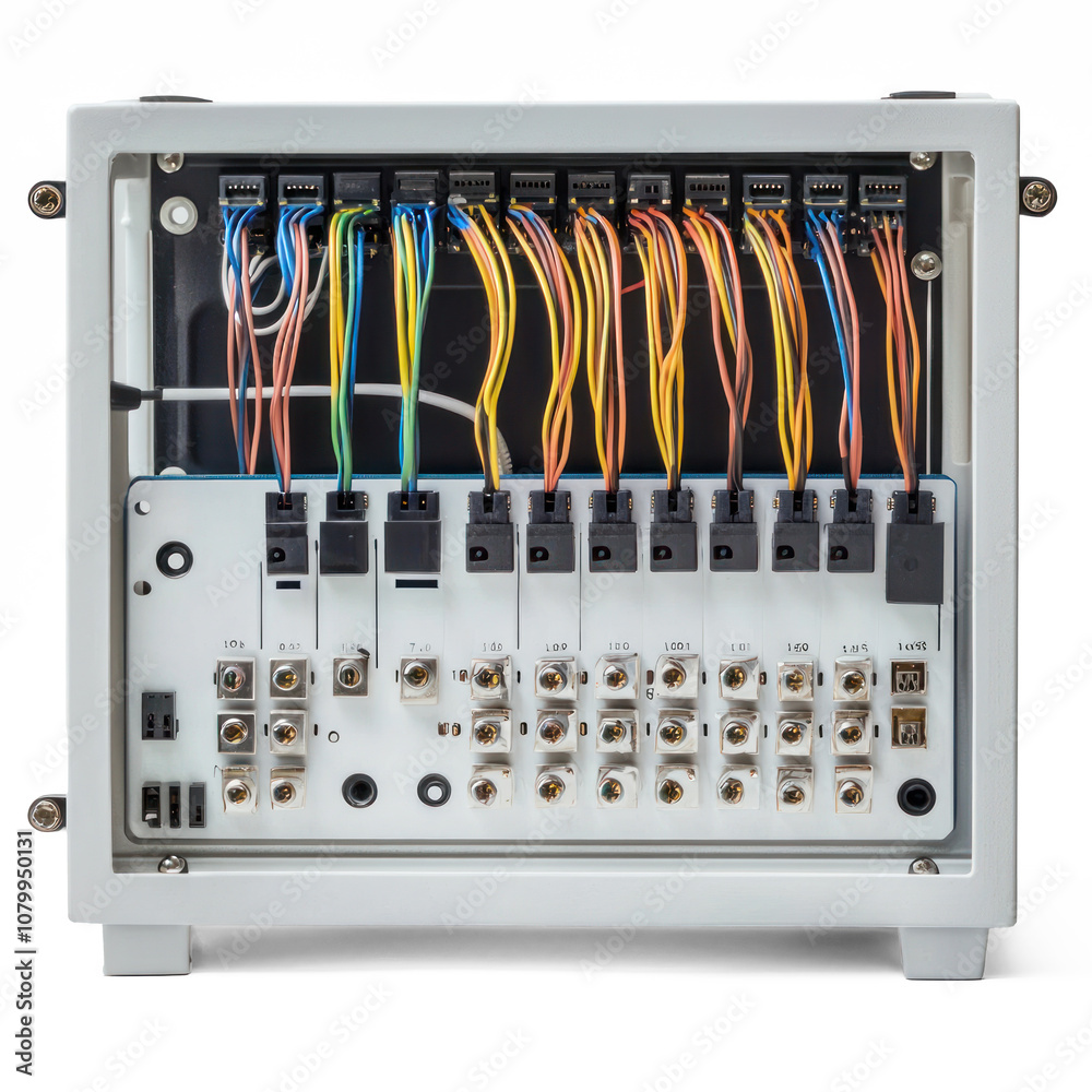 Power supply unit with visible cables and connectors. isolated on ...