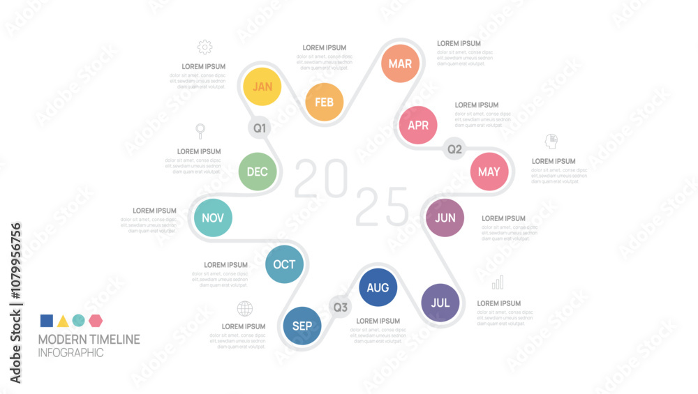 Infographic 12 month steps timeline journey circle to success template ...