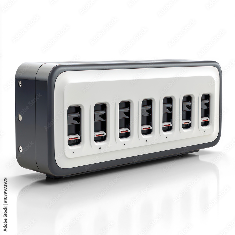 Compact surge protector with visible power strips. isolated on ...
