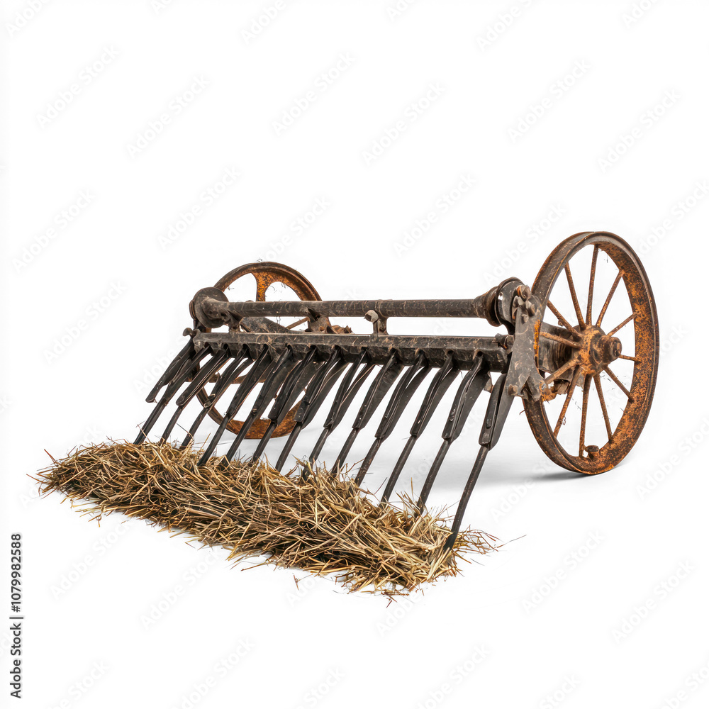 Hay rake with multiple rotating wheels. isolated on transparent ...