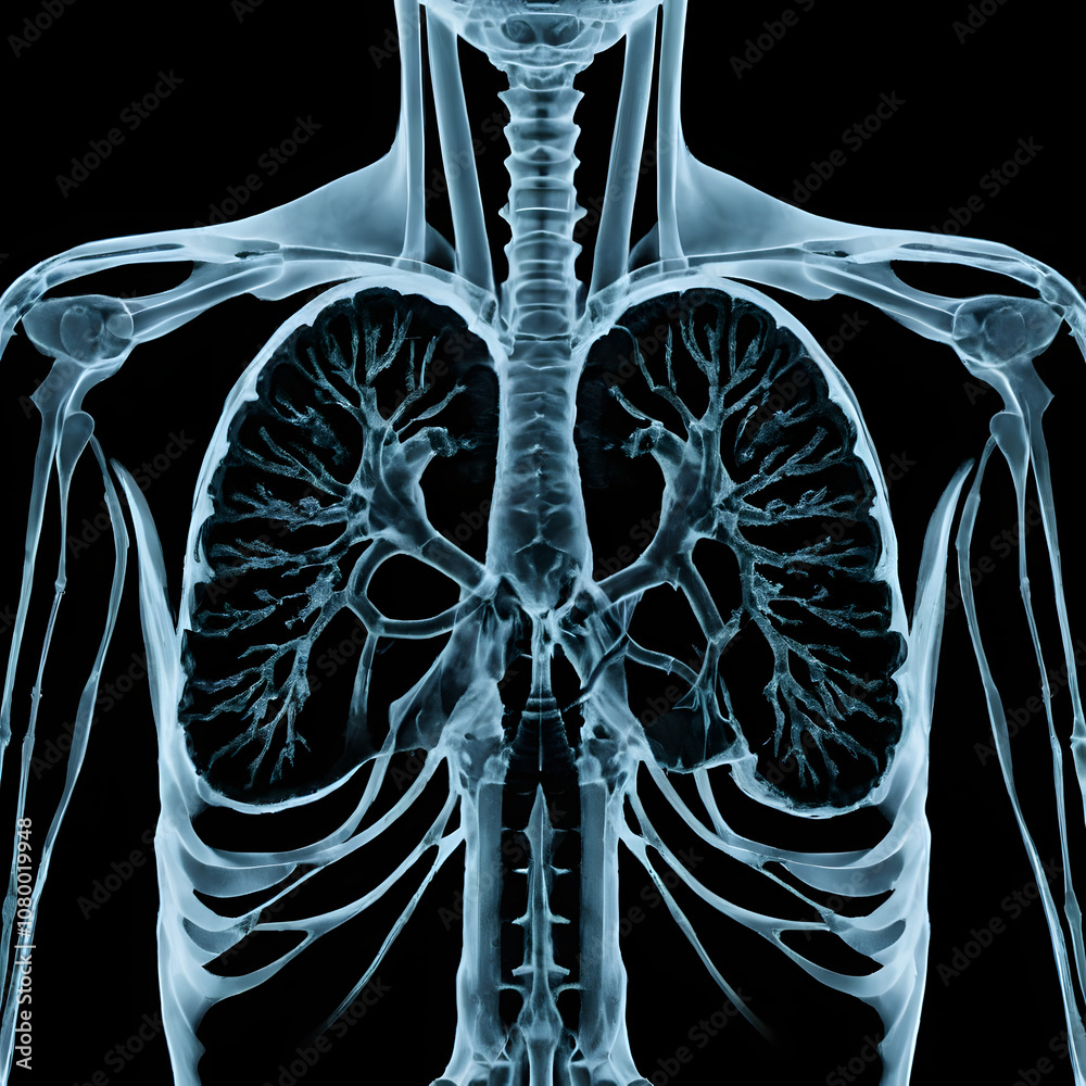 X-ray image of chest cavity showing partial lung collapse with opacity ...