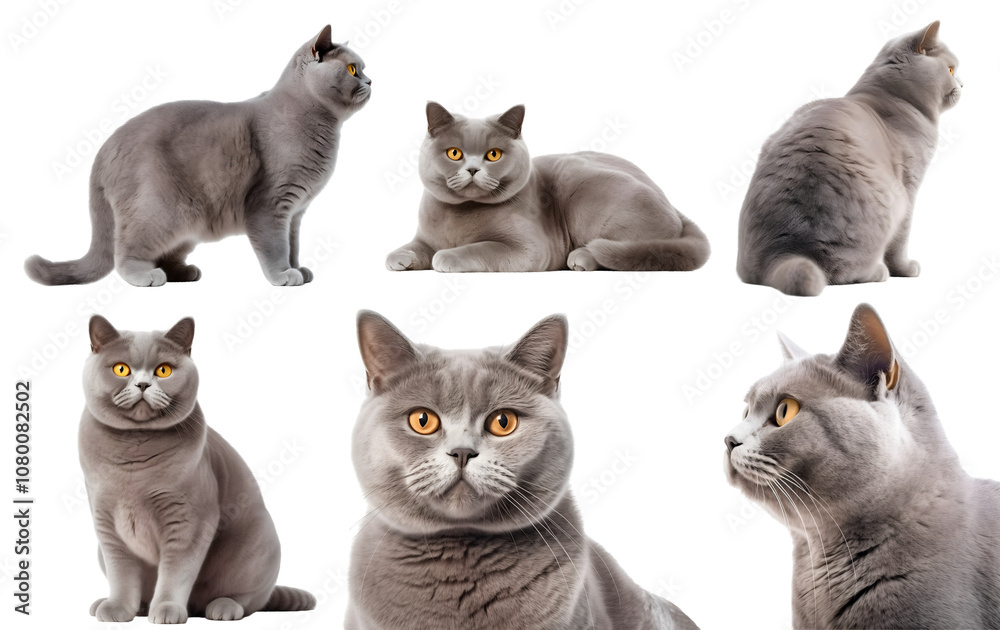 British Shorthair kitty kitten cat, many angles and view portrait side ...