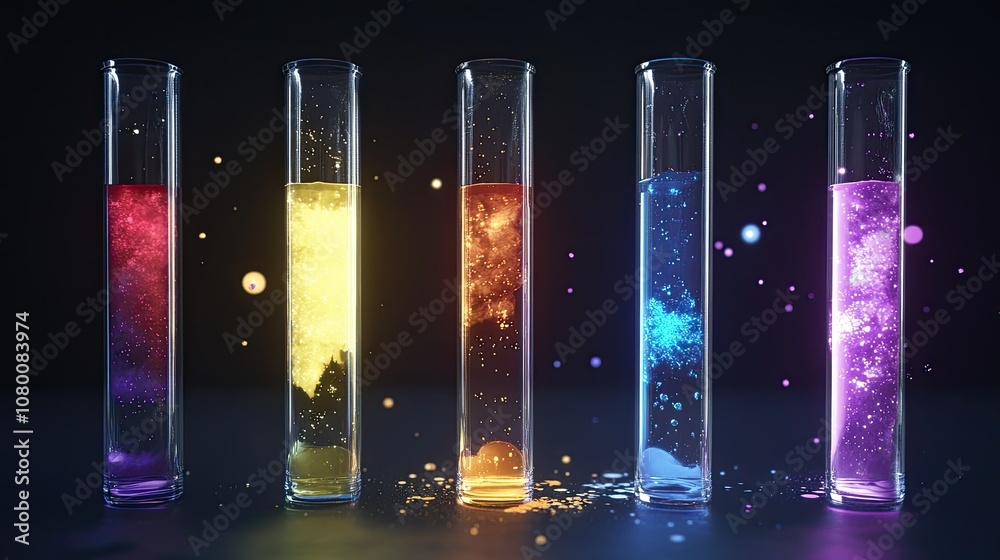 Colorful Test Tubes with Bright Liquid Exhibiting Different Chemical ...